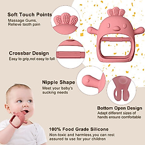 Baby Teething Toys, JUSONEY 2 Packs Anti-Drop Silicone Teething Mitten for Babies 3+ Months, Baby Teething Gloves 3D Chicken and Triceratops Shape Wrist Hand Teethers for Sucking Needs