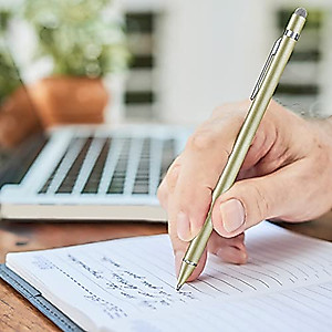 ChaoQ Stylus Pens for Touch Screens (2 Pcs), Capacitive Stylus Ballpoint Pen, 1.0mm Medium Point Black Ink, with 4 Replaceable Mesh Tip and 4 Replaceable Refills (Gold)