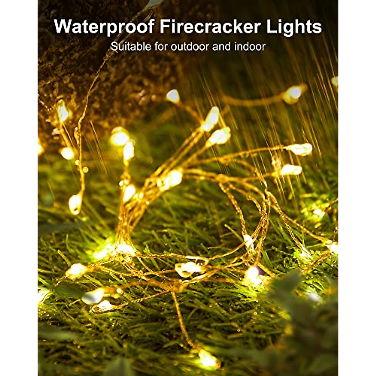 Fairy Lights Battery Operated, Twinkle String Lights Waterproof Silver Wire 5 Feet 60 Led Firecracker Starry Lights for DIY Wreath Home Wedding Party Bedroom Mason Jar Holiday Christmas, Warm White