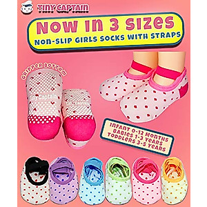 Tiny Captain Baby Toddler Girls Grip Socks 0-12, 1-3, 3-5 Year Old Anti Slip w/Strap Socks Girl 0-5 Yr Old Gift (as1, age, 1_year, 3_years, Rainbow - 6 Pairs)