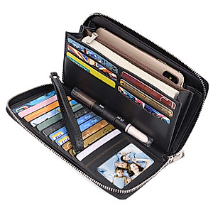 UTO Women Wallet Large Leather Hollow-Carved Leaf Card Holder Checkbook Passport Organizer Ladies Travel Clutch with Wristlet