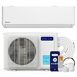 DELLA 12,000 BTU Wifi Mini Split AC, Work with Alexa,Energy Star 208/230V 23 SEER2 Cools Up to 550 Sq.Ft Inverter Air Conditioner w/1 Ton Pre-Charged Heat Pump & 16.4ft Installation Kits