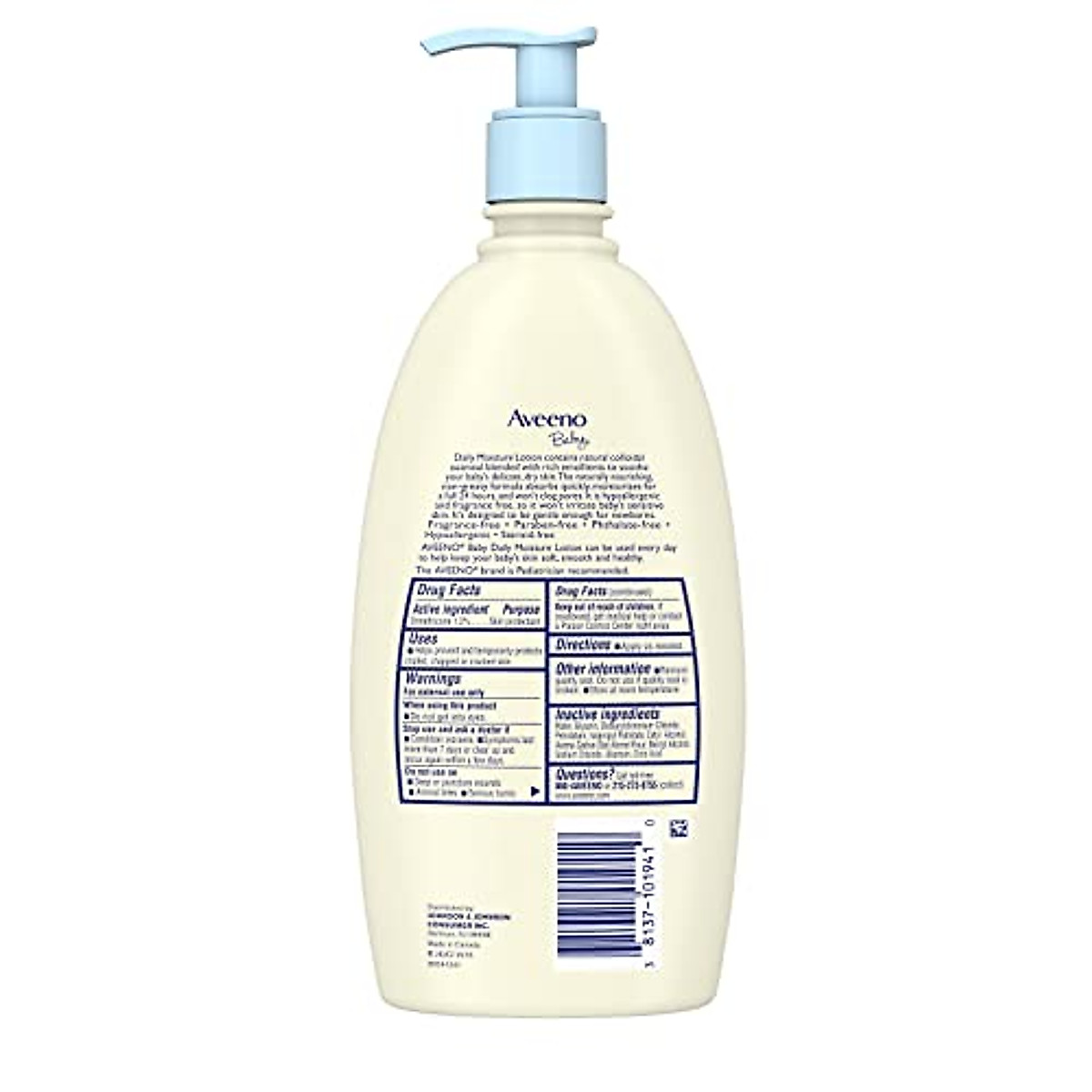 Aveeno Baby Daily Moisture Lotion for Delicate Skin with Natural Colloidal Oatmeal & Dimethicone, Hypoallergenic, Fragrance-, Phthalate- & Paraben-Free, 3 x 18 fl. oz