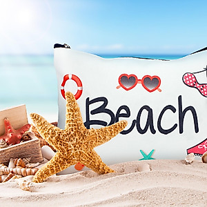 Weewooday Beach Cosmetic Bag for Women Funny Beach Makeup Bag Gifts Beach Accessories Travel Organizer Summer Cotton Case Pouch for Gifts