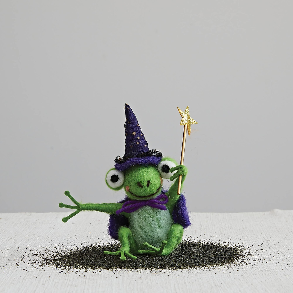 Creative Co-Op 3"L x 2-3/4"W x 5-3/4"H Wool Felt Wizard Frog w/ Hat & Wand, Multi Color