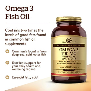 Solgar Double Strength Omega-3 700 mg, 120 Softgels - Fish Oil Supplement - Support for Cardiovascular, Joint & Cellular Health - Contains EPA & DHA Omega 3 Fatty Acids - Gluten Free - 120 Servings