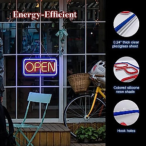 BESTIELAM Neon Sign, OPEN Neon Signs for Business, Ultra Bright Blue & Red LED Neon Lights For Wall Decor & Room Decor, Restaurant, Store, Bar, Party Decoration, USB Powered, 16"x 9"