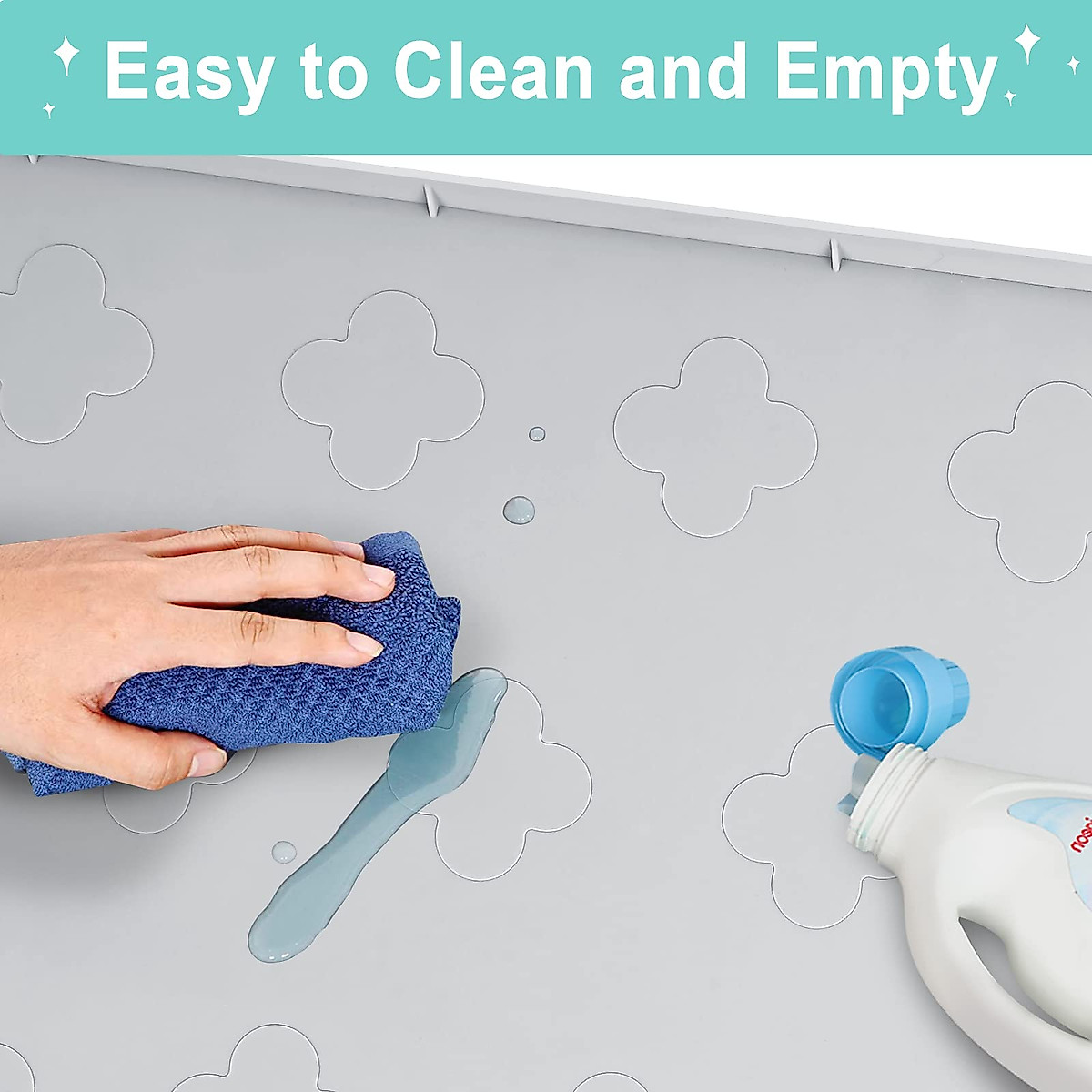 Under Sink Mats for Kitchen Waterproof,34" X 22" Silicone Under Sink Mat for Bottom of Kitchen Sink,Under Sink Drip Tray Liner for Kitchen Bathroom Cabinets Hold Up to 3.3 Callons Liquid - Light Grey