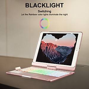 ONHI 360 Rotatable 7 Colors Back-lit Wireless Keyboard Case for New 10.2" iPad 9 th Gen,iPad 8th &7th Gen, Air 3, Pro 10.5(Rose Gold)