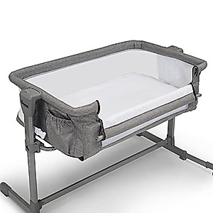 Delta Children Close2Me Bedside Baby Bassinet Sleeper with Breathable Mesh and Adjustable Heights - Lightweight Portable Crib, Grey
