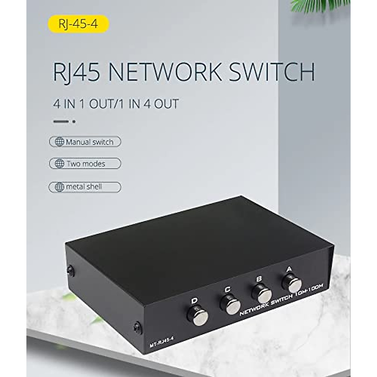 Toptekits 4 Port Way 8P8C RJ45 Network Ethernet Manual ABCD Sharing Switch Box,4 Ports Network Switch Splitter Selector Hub 4-in 1-Out or 1-in 4-Out