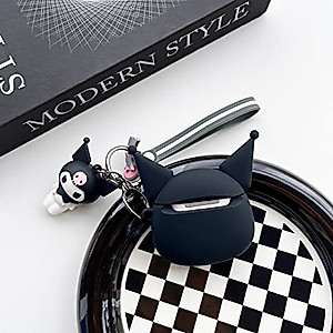 Gtinna for Airpods Case,3D Unique Design Cute Cartoon Character Fashion Kawaii Anti-Fall Soft Silicone Case with Funny Keychain for Apple Airpods 1/2 Charging Case (Black)