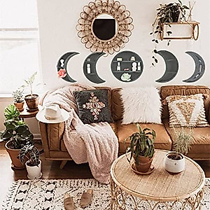 COUNTOOZQ Wood Floating Shelves Moon Cycle Change Wall Shelf Bohemian Style Moon Phase Wall Shelves Set Storage Wall Decorations for Bedroom Bathroom Kitchen Decor,5 Set
