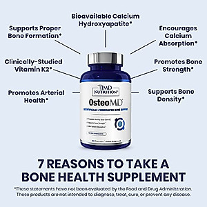 1MD Nutrition OsteoMD for Comprehensive Bone Support - Calcium Supplement for Women and Men - Promote Bone Density w/Calcium with Vitamin D - Calcium Hydroxyapatite w/Vitamin D3 & K2-90 Capsules