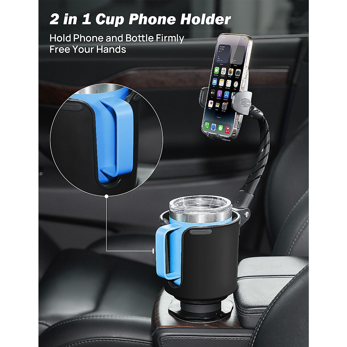 JOYTUTUS Cup Holder Phone Mount for Car, [Upgraded Long & Thick Gooseneck] Cup Phone Holder for Car, Cell Phone Holder Car Fit iPhone, All Smartphones