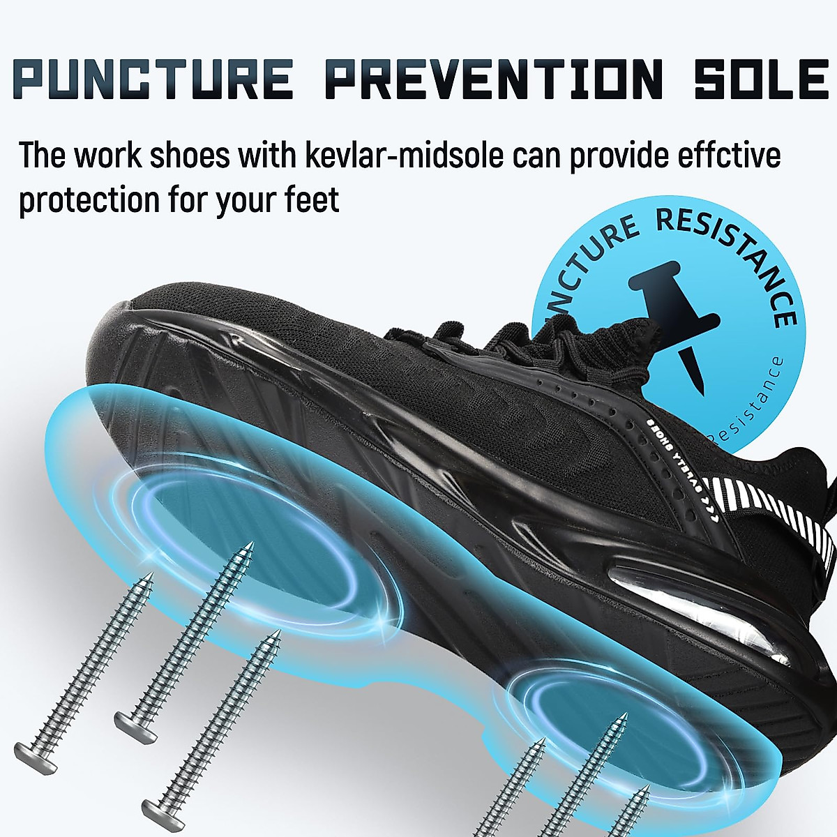 Steel Toe Shoes for Men Work Women Lightweight Air Cushion Sneakers Slip Resistant Safety Work Boots Indestructible Shoes Black