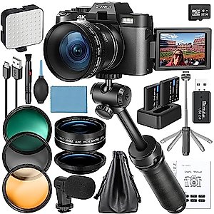 G-Anica 4K Digital Cameras for Photography, 48MP Vlogging Camera for YouTube with Microphone & Tripod Grip, Video Camera with Wide-Angle&Macro Lens, Content Creator Kit & Travel Camera(32GB SD Card)