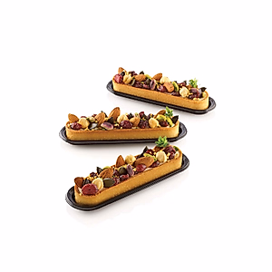 Silikomart "Kit Tarte Ring Oblong 146x34" Silicone Mold with 6 Cavities, Each 5.23 Inch x 0.82 Inch x 0.47 Inch High, Plus 6 Heat-Resistant Perforated Plastic Oblong Cutting Rings