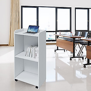 Panana Podium Stand - Hostess Stand with Wheels, Portable Podium Stand Reception Desk with Adjustable Shelf, Pulpits for Churches, Mobile Lectern Podium for Conference, Auditorium, Classroom, White