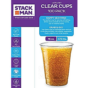 Crystal Clear Disposable Plastic Cups PET [100 Pack - 16 oz.]
