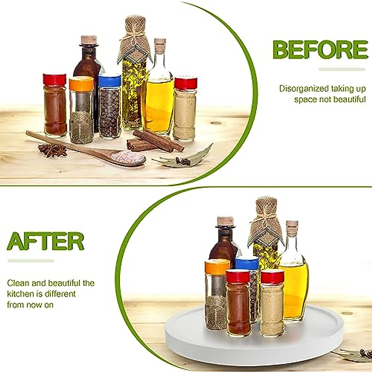 2 Pack Lazy Susan Organizers - OAMCEG 10 Inch Lazy Susan Turntable for Cabinet, 360 Rotating Kitchen Spice Rack Spinning Organizer, Bamboo Large Pantry Organization and Storage, for Fridge, Countertop