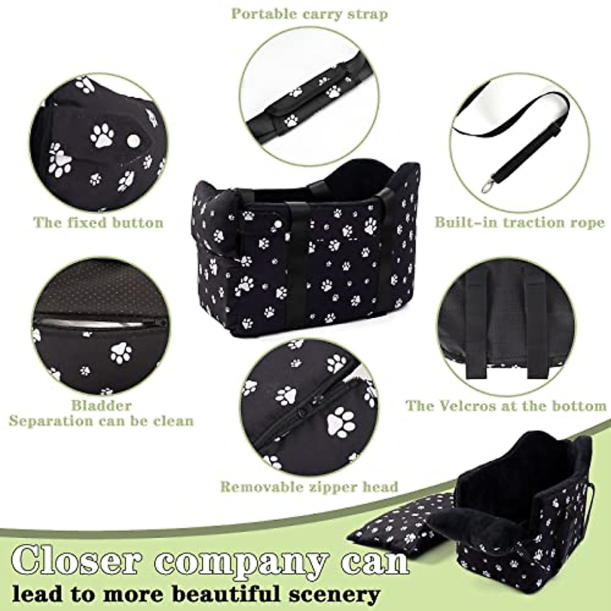 Cullaby Small Dog Car Seat Center Console for Small Dogs Under 15 lbs, Dog Booster Car Seat, Safe and Comfortable Pet Car Seat Puppy (Black)