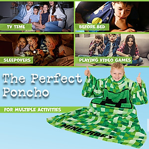 Minecraft Wearable Blanket for Kids and Teenagers - One Size Kids Blanket with Sleeves Cosy Lounge Wear Gifts for Boys, (Green)