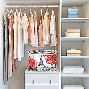 Krafig Abstract Art Paris Eiffel Tower Foldable Storage Box Large Cube Organizer Bins Containers Baskets with Lids Handles for Closet Organization, Shelves, Clothes, Toys