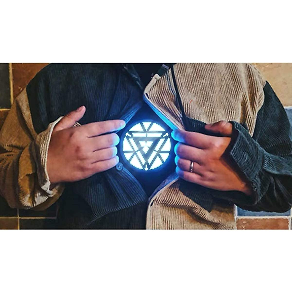 Tony Cosplay Adult Novelty Arc Reactor Illuminate T-Shirt Sleeve Costume Clothing for Men Adult Stark Reactor Bracelet (L) Black
