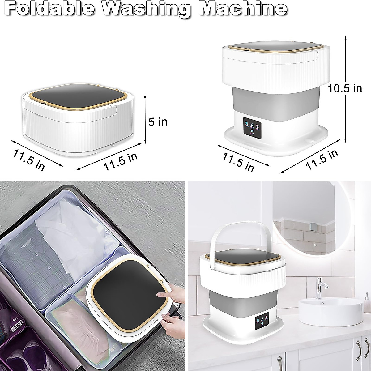 Portable Washing Machine, 10L Mini Washer and Dryer Foldable Washer Machine, Cleaning Small Washer, Bucket Laundry Machine with Deep Cleaning for Baby Clothe, Underwear, Socks, RV