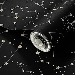 Peel & Stick Wallpaper Swatch - Constellations Black Background White Stars Space Night Time Custom Removable Wallpaper by Spoonflower
