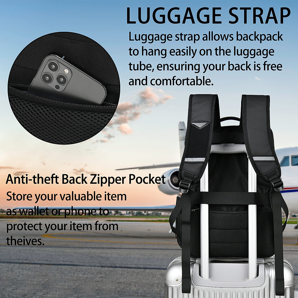 Laptop Backpack for Men & Women, Black Work Computer Backpack Fit up to 17.3 Inch Laptop with USB Charging Port Waterproof Backpacks Business Travel Back Pack College School Bookbag for Students