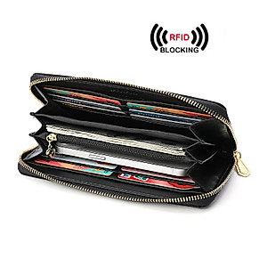 Wallets For Women Zipper Wristlet Clutch Wallet With Wrist Strap Ladies Long Purse Vegan Leather (Black)