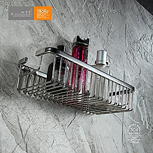 VIBORG Deluxe Solid Thick SUS304 Stainless Steel Wire Wall Mounted Single Tier Bathroom Rectangular Shower Basket Bath Caddy Shelf Organizer Storage Holder for Shampoo Conditioner Polished mirror-like