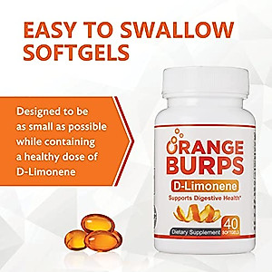 Orange Burps D-Limonene Supplement for Digestive Health, Heartburn, Acid Reflux, GERD | Orange Peel Extract | All-Natural Easy-to-Swallow Softgels | 1,000 mg per Serving - Made in USA