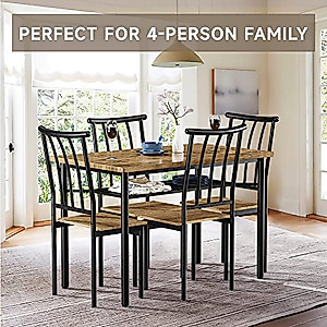 IDEALHOUSE 5 Piece Dining Table Set for 4, Kitchen Table and Chairs for 4 with Storage Rack, Metal and Wood Rectangular Dining Room Table Set for Kitchen, Dining Room, Dinette, Rustic Brown