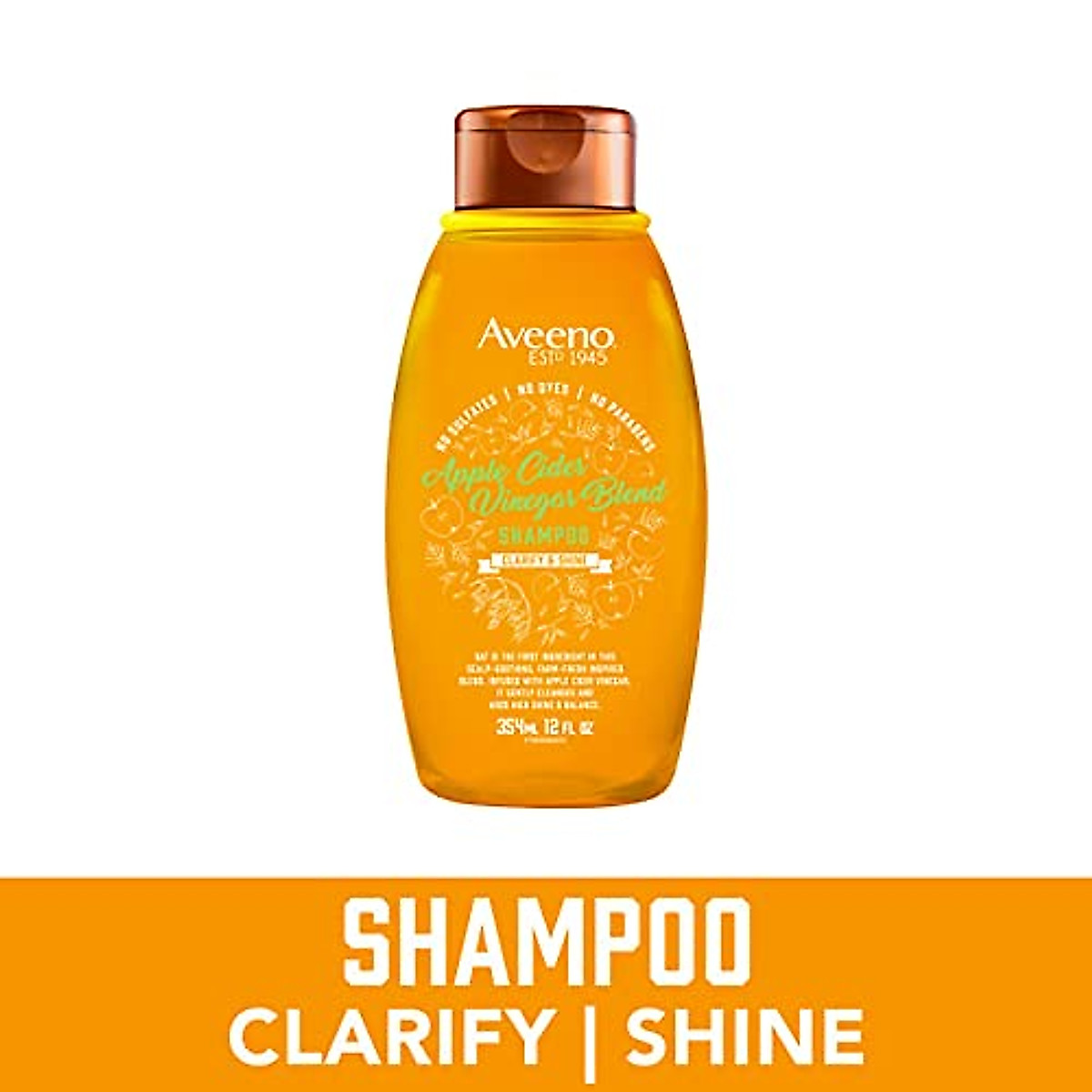 Aveeno Apple Cider Vinegar Shampoo + Conditioner for Balance & High Shine, Daily Clarifying & Soothing Scalp Shampoo for Oily or Dull Hair, Paraben & Dye-Free, 12 Fl Oz