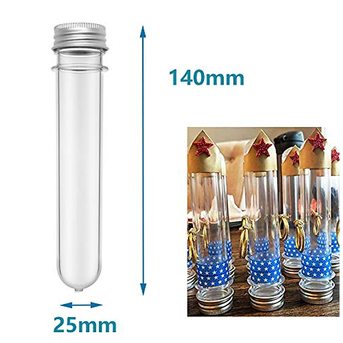 25PCS Test Tubes,40ml Clear Plastic Test Tubes with Screw Caps,25x140mm Tube for Sample,Science Party,Gumball,Candy,Bath Salts