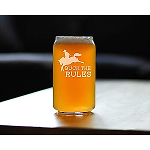 Buck the Rules - Funny Horse Beer Can Pint Glass Gifts for Men & Women - Fun Unique Equestrian Decor