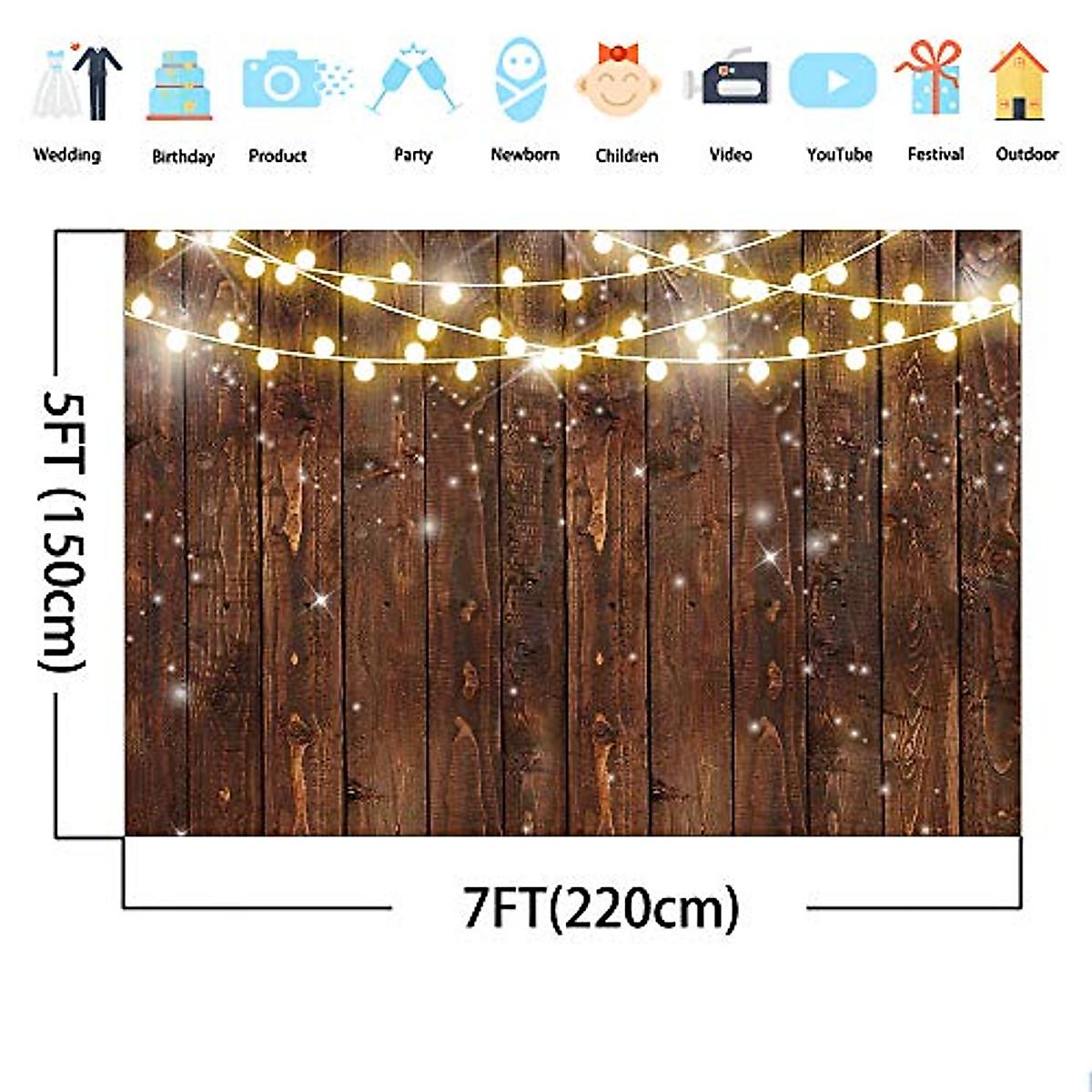Mocsicka Rustic Wood Photography Backdrop Glitter Lights Vintage Wooden Backdrops 7x5ft Rustic Wedding Birthday I do BBQ Baby Shower Bridal Shower Background Party Studio Props