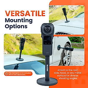 Best360 Black Rubber Coated 88MM Circular Magnetic Camera Mount and 10CM Aluminium Spacer, Compatible with Insta360 X4/X3/ONE X2/ONE RS/ONE RS-1 INCH/GoPro/AcePro, Car 360 Action Camera Mount