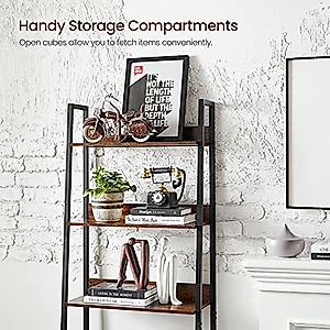 VASAGLE Bookshelf, 5-Tier Narrow Book Shelf, Ladder Shelf for Home Office, Living Room, Bedroom, Kitchen, Rustic Brown and Black ULLS067B01