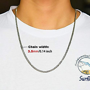Sunling Solid Stainless Steel Cuban Chain Necklace For Men and Women Waterproof Curb Link Necklace Chain-Widths 3.5mm 5mm 7mm 9mm-Chain Lengths 16"-36"