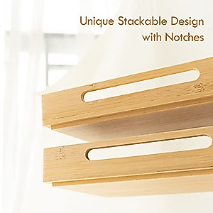 Bamboo Bathroom Organizer Tray and Drawer, Varhomax Customizable Stackable Makeup Organizer 4-Pcs Set 3 Trays and 1 Drawer, Small Desk Organizer Storage for Vanity Toiletries, Office Supplies