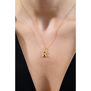 Wish Carat 100% 14k Real Gold Necklace for Women with Zirconia Diamond | Dainty Charm Alphabet Name Letter Initial Necklaces for Women | Pendant Jewelry for Her | Birthday Gifts | 18''