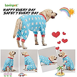 LovinPet Large Big Dog Pajamas - Anxiety Calming, Anti Licking Dog Onesie, Turquoise Sea Plants Print. Large Breed Dog Jammies, Pet PJ's for Travel & Home,Blue 3XL