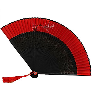 LELAMP Chinese Style Hand Fan Red Black Vintage Hand Fan Folding Fans Dance Wedding Party Favor Chinese Dance Party Folding Bamboo Fans