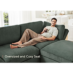 HONBAY Modular Sectional Sofa with Storage Corduroy Sectional Sleeper Sofa Modular Sectional Couches for Living Room,Green