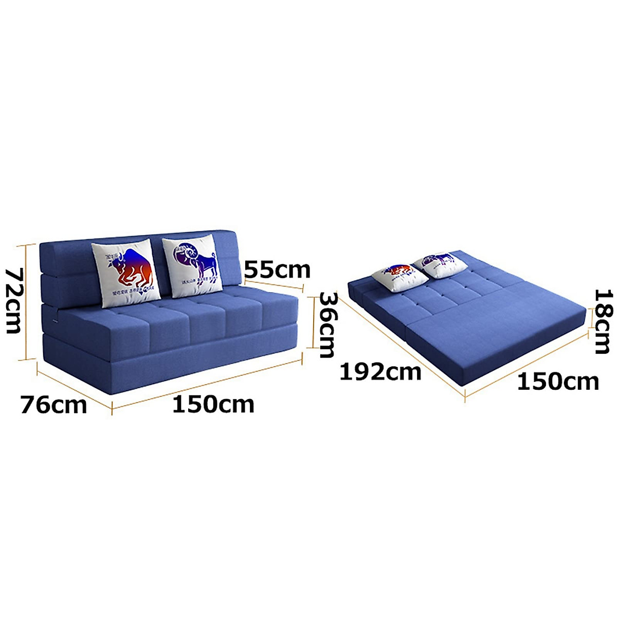 UsmAsk Sofa Bed Single Seat Chair 2 Seats Folding Reclining Sofa 2 Seats Ning Sofa Low Bed Mattress Sofa Bed Compact Floor Sofan,Light Gray,72×76×72cm (Dark Gray 72×76×150cm)