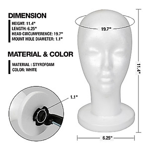 STUDIO LIMITED 11.4-Inch Styrofoam Mannequin Head (3 Pack) - White Foam Wig Stand for Wigs, Hats, Masks, Hairpieces, Arts, Crafts, DIY Projects, Salon Display, and Travel Use